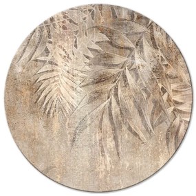 Kulatý obraz Skica palmového listu - hnědá rostlinná kompozice s velkými listy
