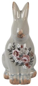 Zelená keramická dekorace králík s květy Floria M - 13*10*21 cm