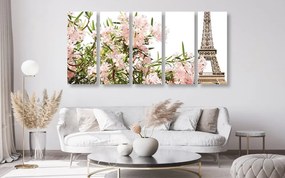5-dílný obraz Eiffelova věž a růžové květy Varianta: 100x50