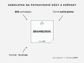 BRAMBORÁK - omyvatelná samolepka na kořenky, výběr rozměrů Ø 5 cm / 5 x 5 cm / 6 x 8 cm | DomaLEP tvar: ČTVEREC, barva: BÍLÁ - ČERNÉ písmo, velikost: š. 5 cm x v. 5 cm - tučné písmo