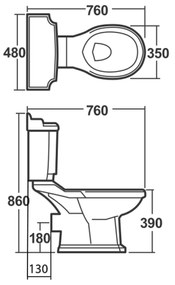 Aqualine ANTIK WC kombi retro + sedátko, bílá - AK107-01