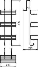 Gedy Gedy, CHROM LINE závěsná sprchová police, 240x680x220mm, černá mat, 248614