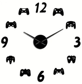 Nástěnné 3D hodiny s motivem herních ovladačů Varianta: černé hodiny, Velikost: 94 cm