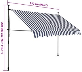 vidaXL Marketos Ručně zatahovací markýza s LED světlem 250 cm modrobílá