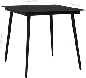 Zahradní jídelní stůl Tollay - 80x80x74 cm - ocel a sklo | černý