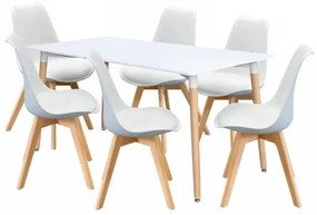 Jídelní set stůl 160x90 bílý + 6 židle bílé QUATRO