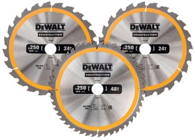 DeWALT Příslušenství - 3dílná sada pilových kotoučů na dřevo 250x30 mm DT1963