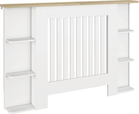 HOMCOM kryt radiátoru s policemi, kryt radiátoru z MDF, moderní lamelový design pro obývací a ložní pokoj, 124 x 19 x 83 cm, bílá