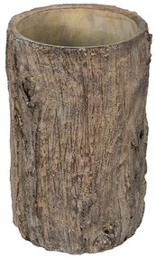 Hnědo - šedý cementový květináč v dekoru kůry stromu Bark - Ø 14*23 cm