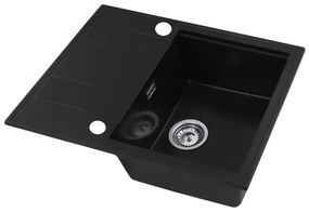 Gamma Modern 6550, 1-komorový granitový dřez 650x500x210 mm s krátkým odkapávačem, černá, GMA-ZLE000089