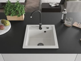 Mexen Vito, granitový dřez 520x490x210 mm, 1-komorový, bílá s černým sifonem, 6503521000-20-B