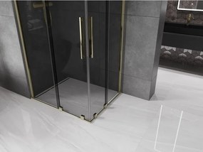 Mexen Velar Duo, sprchový kout s posuvnými dveřmi 90 x 80 cm, 8mm šedé sklo, zlatá lesklá, 871-090-080-42-50