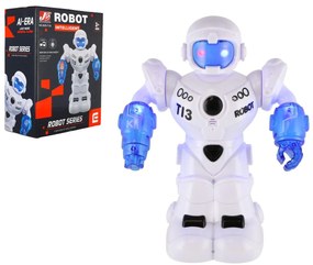 Robot jezdící plast 26cm Ang. mluvící na baterie se světlem se zvukem v krabici 22x28x11cm