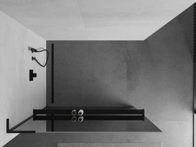 Mexen Kioto+ L, sprchová zástěna Walk-In s poličkou a věšákem 90 x 200 cm, 8mm sklo vzor zrcadlo, černý profil, 800-090-123-70-50