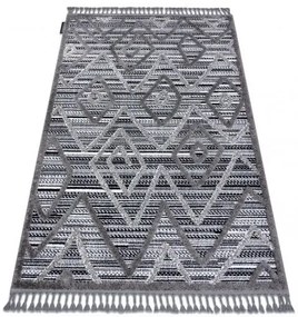 koberec MAROC P657, černo šedý střapce, vzor diamanty, cik cak, etn velikost 140x190 cm | krásné koberce cz