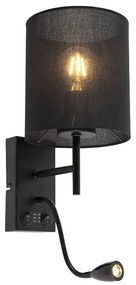 Moderní nástěnná lampa černá s bavlněným stínením - Stacca