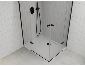Mexen Roma Duo, sprchový kout 80 (dveře) x 70 (dveře) cm, 6mm čiré sklo, černý profil + sprchová vanička, 854-080-070-70-02-4010B