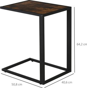 HOMCOM Konferenční stolek ve tvaru C Konferenční stolek kovový MDF rustikálně hnědý 40,6 x 50,8 x 64,2 cm do obývacího pokoje | Aosom.de