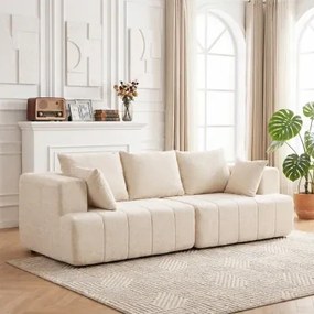 HOMCOM 3-místná pohovka z čenilu 248 cm, moderní obývací pokojová pohovka, široké polstrované sedátko, polštáře s kapesními pružinami, béžová
