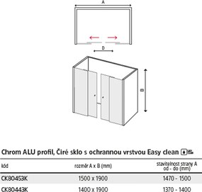 Mereo Mereo, Sprchové dveře, Lima, čtyřdílné, zasunovací, chrom ALU, sklo Čiré, CK80453K