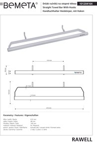 Bemeta Design RAWELL: Držák ručníků na topné těleso, 310 mm, bílý -