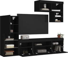 vidaXL 6dílná obývací stěna s LED kompozitní dřevo [3216733] Barva: Černá