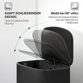 HOMCOM 50 l kuchyňský odpadkový koš se šlapacím pedálem, měkké dovírání a funkce otevření 90° – nerez/černá, 45,1 × 36,5 × 62,6 cm