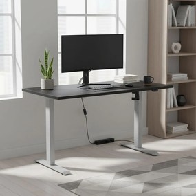 Výškově nastavitelný stůl OfficeTech A, 140 x 80 cm, šedá podnož, černá