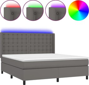 Box spring postel s matrací a LED šedá 160x200 cm umělá kůže 3139395