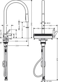 Hansgrohe M81, dřezová baterie Aquno Select s výsuvnou koncovkou a plochým sprchovým proudem, chromová, 73837000