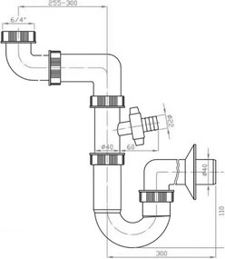 Bruckner dřezový sifon šetřící místo s odbočkou 6/4 DN40 bílá 155.125.0