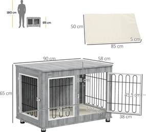 PawHut klec pro psy, psí bouda, klec pro domácí mazlíčky s polštářem, 2 zámky pro střední psy, klec pro psy s dvojitými dveřmi, psí bouda, šedá, 90 x…