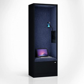 Kancelářská akustická kabina se sedátkem a USB-C portem, korpus černý / sedák námořnická modrá, 600 mm: SALLY MentalBox