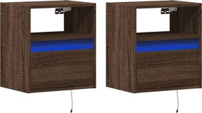 Nástěnné noční stolky s LED osvětlením 2 ks hnědý dub 3307988