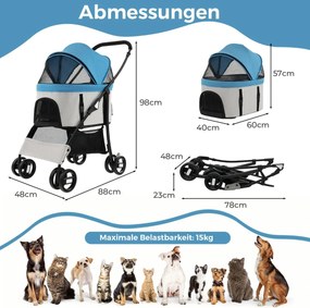 Costway 3 v 1 Psí kočárek psí buggy skládací až 15 kg Vozík pro mazlíčky