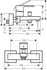 Hansgrohe Vernis Shape, nástěnná vanová baterie, černá matná, 71450670