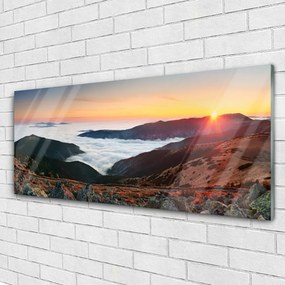 akrylový obraz Hory Mraky Slunce Krajina 125x50 cm