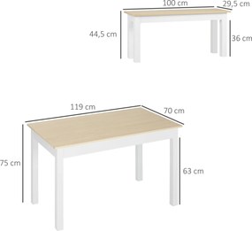 HOMCOM 3-dílná jídelní sestava se 2 zasouvacími lavicemi pro 4-6 osob v moderním stylu - Kuchyň, jídelna, obývací pokoj - DTD desky