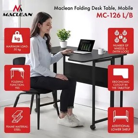 Maclean MC-126 L/B černá / Skládací stůl / mobilní / 100x73 cm / zalom