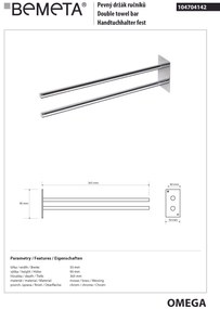 Bemeta Design OMEGA: Držák ručníků dvojitý 365 mm -