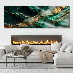 Obraz na plátně - Emeraldové pozlacené vlnky FeelHappy.cz Velikost obrazu: 180 x 60 cm