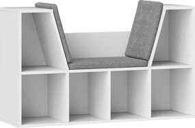 HOMCOM Knihovna s polštářem, úložný regál se 6 přihrádkami, vzhled lnu, malá knihovna do obývacího pokoje, ložnice, 105 x 30 x 63 cm, bílá | Aosom