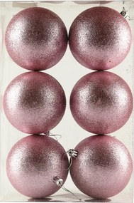 Sada vánočních ozdob růžová 10 cm, glitter jemně růžová, plastová, balení 6 ks