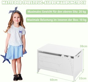 Costway Dřevěná truhla na hračky s bezpečnostním pantem pro děti v bílé barvě