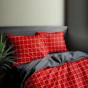 Ervi Bavlněné povlečení oboustranné - Elegantní červené čtverce/šedé