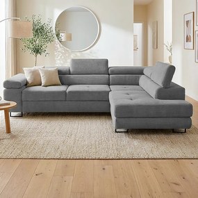 Sedací souprava GREIZ | 275x203 cm | pravá | rozkládací + úložný prostor | lincol 85D šedá | 3D manšestr