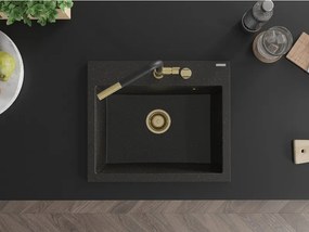 Mexen Oscar, 1-komorový granitový dřez 580x490x205 mm, černá-zlatá metalíza, 6519581000-75-G