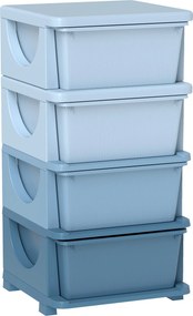 HOMCOM Úložný Kabinet pro Děti s Úložným Prostorem, Organizér na Hračky, 4 Úrovně pro Dětský Pokoj 3-6let, Dětský Nábytek Modrá 37 x 37 x 76 cm | Aoso