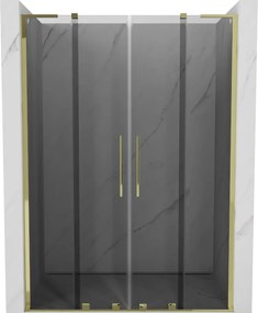 Mexen Velar L Duo, posuvné sprchové dveře do otvoru 160 cm, 8mm šedé sklo, zlatá lesklá, 871-160-003-42-50