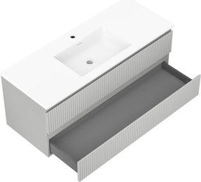 Mexen Rivel, koupelnová skříňka 120 cm s umyvadlem Otis, 2 zásuvky, drážkovaná, šedá matná/bílá, 91A20-12047-2-BFF62-W18M0